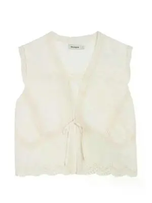 SOLAQUA Willow Lace-trimmed Floral-embroidered Top - White