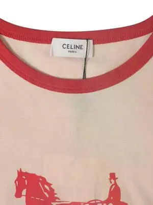 Celine Cream Cotton Horse-and-carriage Print Logo T-shirt