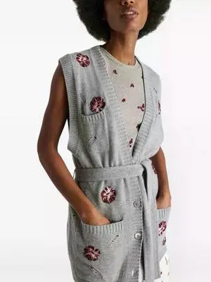 Dorothee Schumacher Floral Embroidered Sleeveless Cardigan - Grey