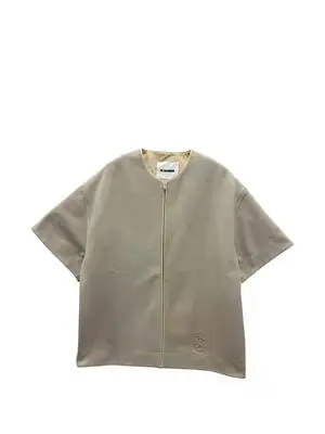JIL SANDER Zip-up Logo-embroidered T-shirt - Neutrals