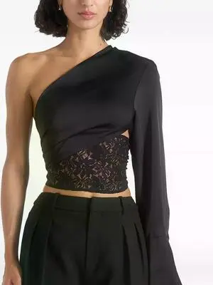 Manière De Voir One-sleeve Lace And Satin Top