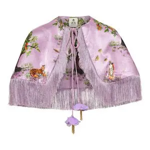 ASHAKI Tiger Landscape Fringe Cape - Purple