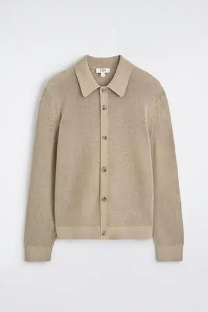 Cos Knitted Cotton-paper Blend Cardigan With Collared Neck