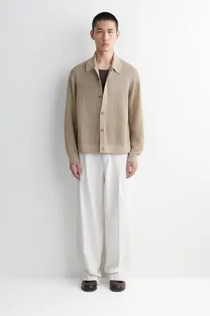 Cos Knitted Cotton-paper Blend Cardigan With Collared Neck