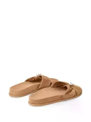 JIMMY CHOO Rafi Flat Sandals With Pearl And Crystal Embellishments - Neutrals