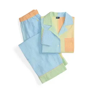 Ralph Lauren Color-blocked Seersucker Pajama Set