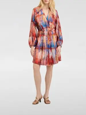 Momoni Abstract Print Silk Mini Dress With V-neck And Long Sleeves