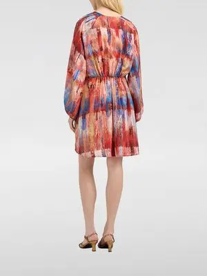 Momoni Abstract Print Silk Mini Dress With V-neck And Long Sleeves