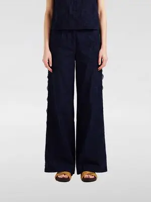 Momoni High-waisted Palazzo Trousers With Macramé Inserts - Blue