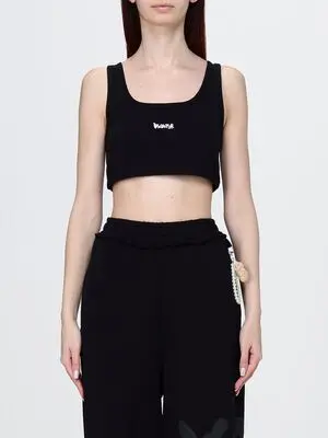 DISCLAIMER Cropped Stretch-cotton Top With Square Neck And Embroidered Logo