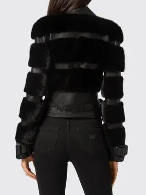 Philipp Plein Nappa Leather Biker Jacket With Mink Fur Details