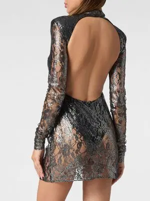 Philipp Plein Long-sleeved Lace Sheath Mini Dress