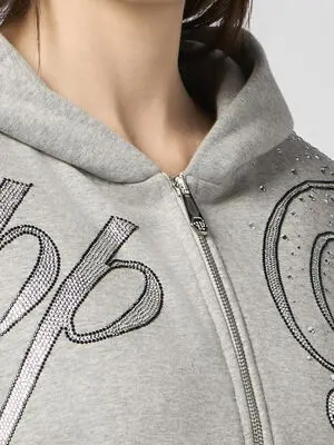 Philipp Plein Cotton Zip-up Hoodie With Rhinestone Embellished Logo