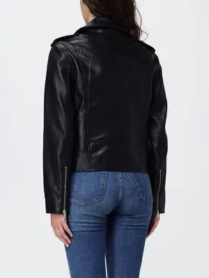 TWINSET Leather Biker Jacket With Asymmetrical Zip And Shoulder Epaulettes