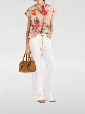 Momoni Floral Print Cotton Shirt With Mandarin Collar