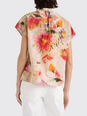 Momoni Floral Print Cotton Shirt With Mandarin Collar