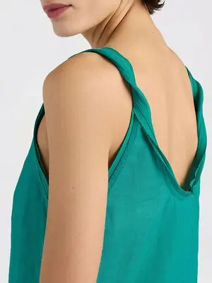 Momoni A-line Linen Midi Dress With Off-the-shoulder Design And Back Slit - Emerald