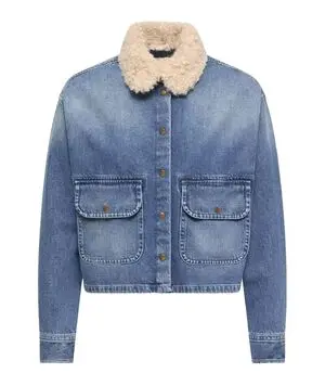 Moncler Teddy Trim Denim Shirt - Blue