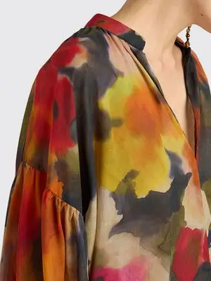 Momoni Floral Cotton Shirt With V-neck