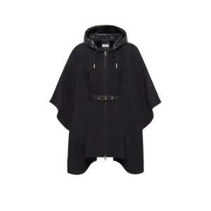 Moncler Padded Wool Blend Cape With Hood And Belt