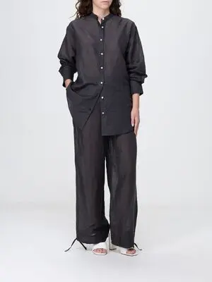 120% Lino Palazzo Trousers - Charcoal