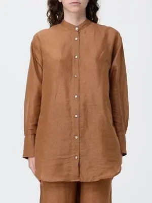 120% Lino Linen And Cotton Blend Shirt - Leather