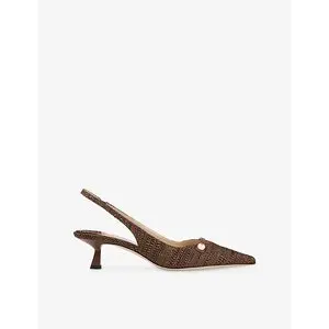 JIMMY CHOO Amita 45 Raffia Slingback Pumps - Tan