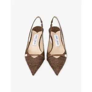 JIMMY CHOO Amita 45 Raffia Slingback Pumps - Tan