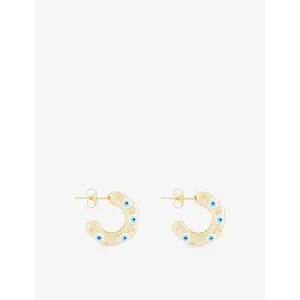 CRYSTAL HAZE 18ct Yellow Plated Brass And Enamel Evil Eye Hoop Earrings