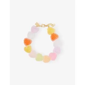 CRYSTAL HAZE 18ct Yellow-gold Plated Brass Cubic Zirconia Heart Charm Bracelet - Rainbow