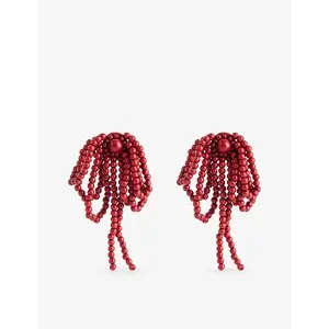 MINERVA Bow-drop Beaded Earrings - Red