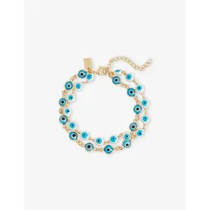 CRYSTAL HAZE 18ct Yellow-gold Plated Brass And Enamel Evil Eye Bracelet - Blue/gold