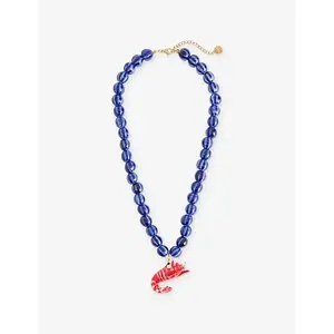 MINERVA Ceramic And Glass Prawn Pendant Necklace - Blue Red