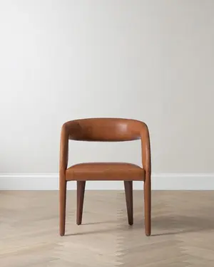 Quince Italian Leather Barrel Back Dining Chair - Chestnut