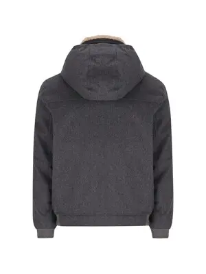 Brunello Cucinelli Wool Down Jacket With Hood And Shearling Trim