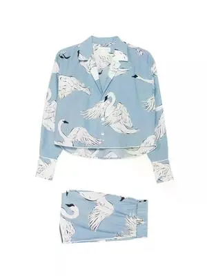 Olivia Von Halle Lucia Laia Swan-print Pajamas - Blue