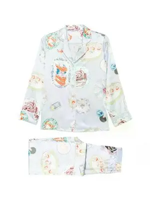 Olivia Von Halle Graphic-print Silk Pajamas
