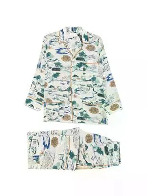 Olivia Von Halle Yves Cadaqués Landscape-print Pajamas - Neutrals