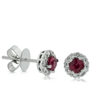 Benbridge Ruby And Diamond Halo Earrings In 14k White Gold - Red