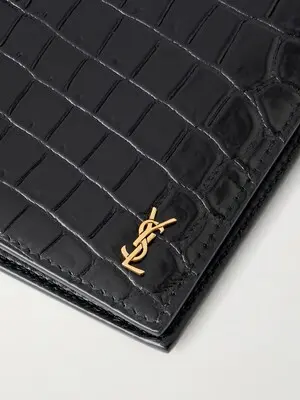 Saint Laurent Tiny Cassandre Logo-appliquéd Croc-effect Leather Bifold Wallet - Black