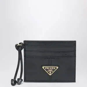 Prada Leather Card Holder With Triangle Logo - Black