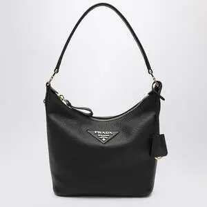 Prada Small Leather Hobo Bag - Black