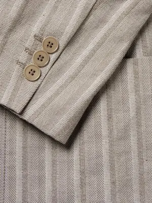 Nn07 Jordin 10058 Double-breasted Striped Cotton-blend Herringbone Blazer