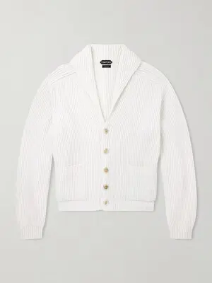 TOM FORD Ribbed Cashmere And Cotton-blend Cardigan - Neutrals