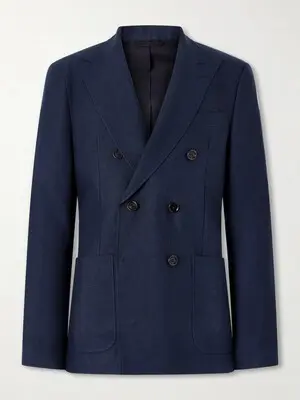 Oliver Peoples Double-breasted Linen, Virgin Wool And Cotton-blend Suit Jacket