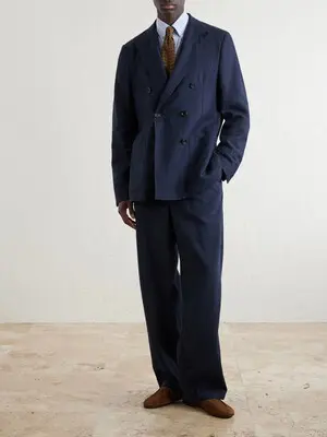 Oliver Peoples Double-breasted Linen, Virgin Wool And Cotton-blend Suit Jacket