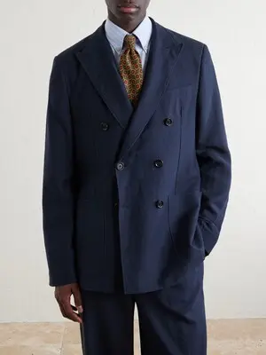 Oliver Peoples Double-breasted Linen, Virgin Wool And Cotton-blend Suit Jacket