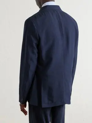 Oliver Peoples Double-breasted Linen, Virgin Wool And Cotton-blend Suit Jacket