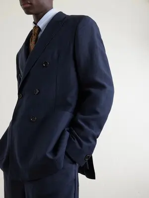 Oliver Peoples Double-breasted Linen, Virgin Wool And Cotton-blend Suit Jacket