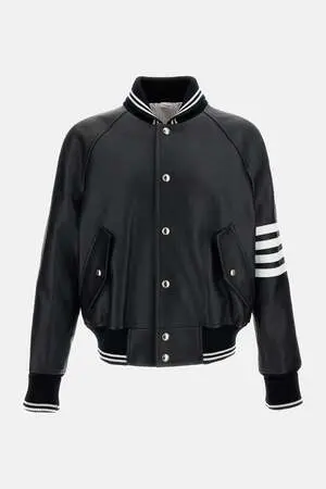 Thom Browne Oversized Leather Bomber Jacket With 4-bar Stripe Detail - Multicolor